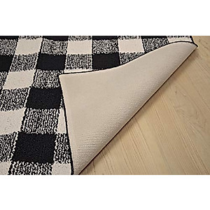 Garland Rug Country Living – Checkered Buffalo Plaid Design, Non-Slip Rubberback, Traditional 5x7 Area Rug for Living Room, Bedroom, Kitchen, Dining Room, Nursery,Black/Ivory