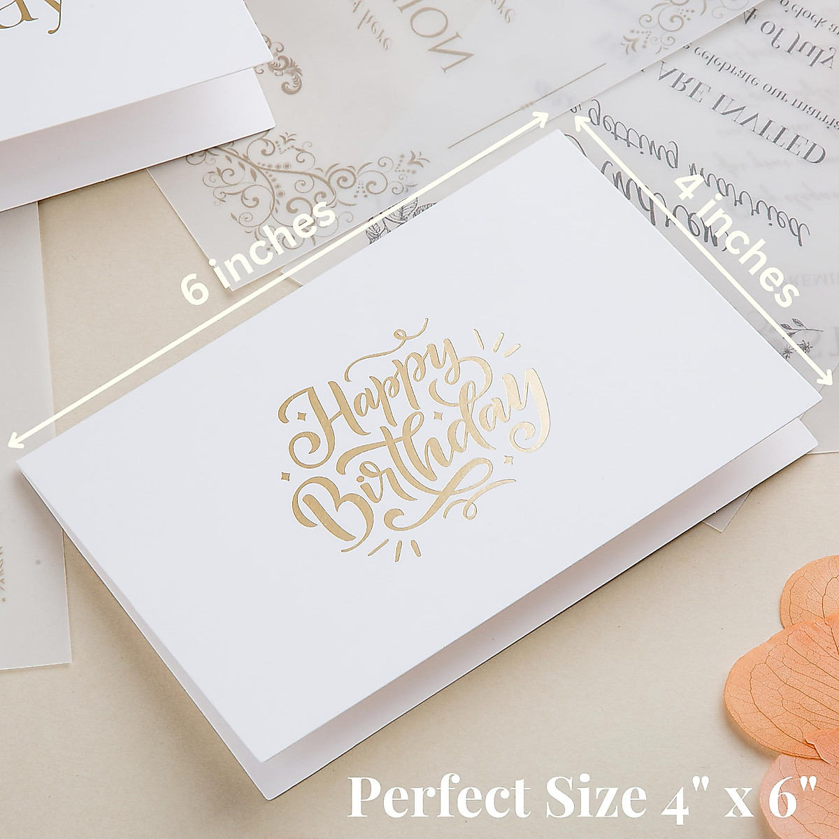 Paper Play 20 Pack Assorted Birthday Cards - 4 Matte Gold Foil Designs Happy Birthday Cards - 4 x 6 Inches Blank Birthday Notes Bulk Box Set - Greeting Cards with Envelopes & Gold Foil Stickers