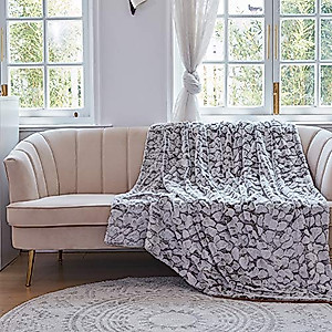 FY FIBER HOUSE Super Soft Rabbit Faux Fur Fleece Throw Blanket Thick Luxurious Faux Fur Plush Warm Fuzzy with Stone Pattern for Bed Sofa, 60"X80", Cappuccino
