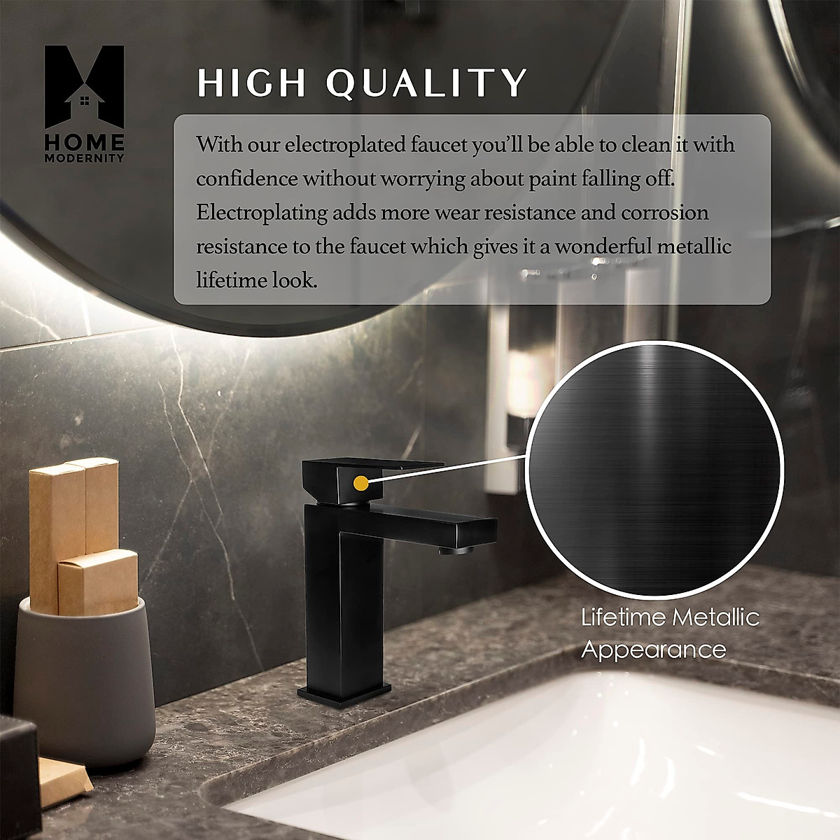 Matte Black Bathroom Faucet - Single Hole Bathroom Faucet Black - Smooth Faucet with 6 Inch Sink Deck Plate for 3 Hole Faucet - Modern Single Handle Bathroom Faucet.