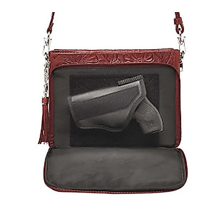 Gun Toten Mamas Tooled Cowhide Handbag, Black Cherry, One Size