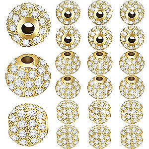 20 Pieces 8 mm Zirconia Cubic Beads, Round Rhinestone Bracelet Spacer Charms,Crystal Zirconia Stones, Ball Beads for Jewelry Making DIY (Gold)