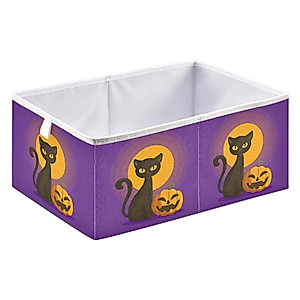 Emelivor Black Cat Halloween Cube Storage Bin Foldable Storage Cubes Waterproof Toy Basket for Cube Organizer Bins for Kids Girls Boys Toys Book Office Home Shelf Closet - 11.02x11.02x11.02 IN