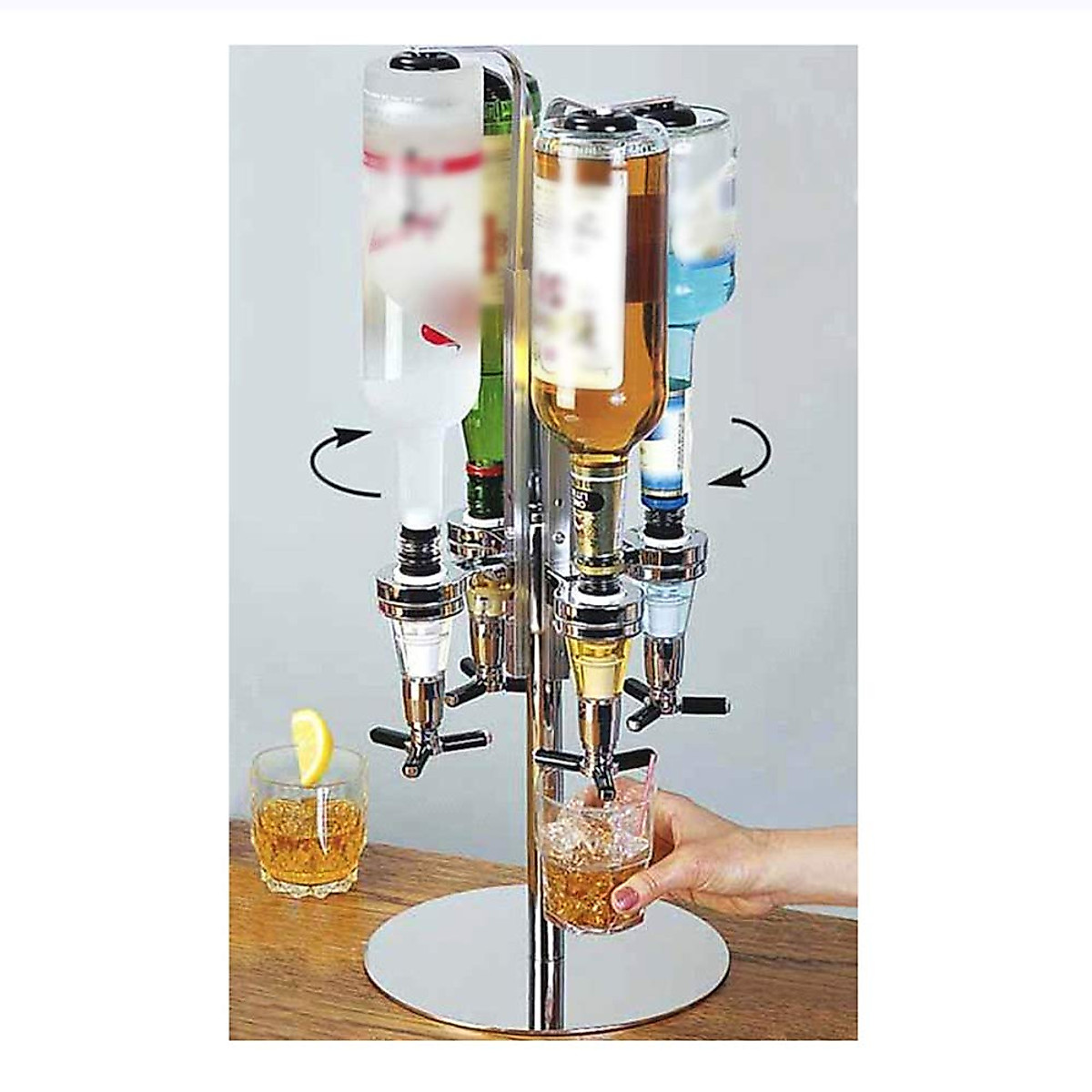 Liquor Dispenser,Aluminum Alloy&ABS Wall Mounted Liquor Dispenser 25ml Portable Beverage Wine Racks Cocktail Dispenser Wine Holder Bar Butler Bracket Beer Alcohol Bottle Beverage Stand (4-Bottle)