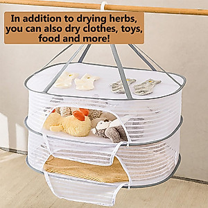 YUNXIASW Herb Drying Rack 2 Layers Folding Mesh Hanging Drying Net Vegetable Dryer Multifunctional with Zipper,Dry Plants, Herbal,Weed,Clothing,Foods Drying Rack(White)