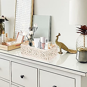 Set of 2 Macrame Storage Baskets Boho Decor Box, EsLuker.ly Handmade Woven Decorative Basket for Countertop Toilet Tank Cabinet Shelf Basket Organizer with Handle for Bedroom Living Room Nursery