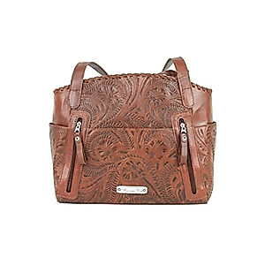 American west Lariats & Lace Leather Leather Tote with Conceal & Carry Pocket (Brown)