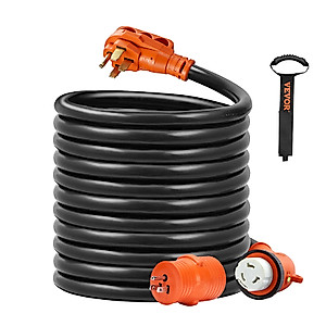 VEVOR 30 Feet RV Power Cord, 50 Amp, Heavy Duty STW 6/3 + 8/1 Generator Cord, NEMA 14-50P Male NEMA SS2-50R Female Plug, with LED Indicator Handle 15A Adapter, for RVs, ETL Listed