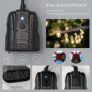 Outdoor Smart Plug, TESSAN WiFi Outlet Works with Alexa, Google Assistant, 2 Individual Socket Outside Power Strip Waterproof Timer Extension Cord with Switch for Lights and 2HP Pool Pump