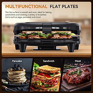 Snailar ABS07 Sandwich Maker, 2 Slice Grilled Cheese Maker with Non-stick Flat Plates, Indicator Lights, Cool Touch Handle, Easy to Clean and Store, 750 W