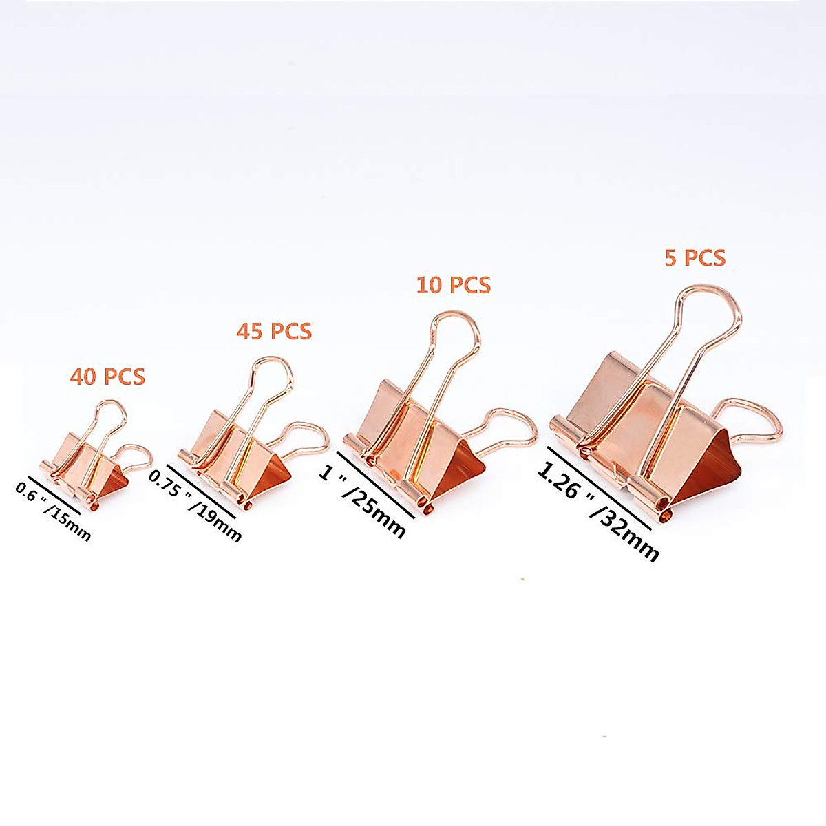 YOPINK Binder Clip Paper Clamps, Assorted Sizes (Mini, Small, Medium, Large), 100 Pcs Clips for Office School Supplies (Rose Gold)