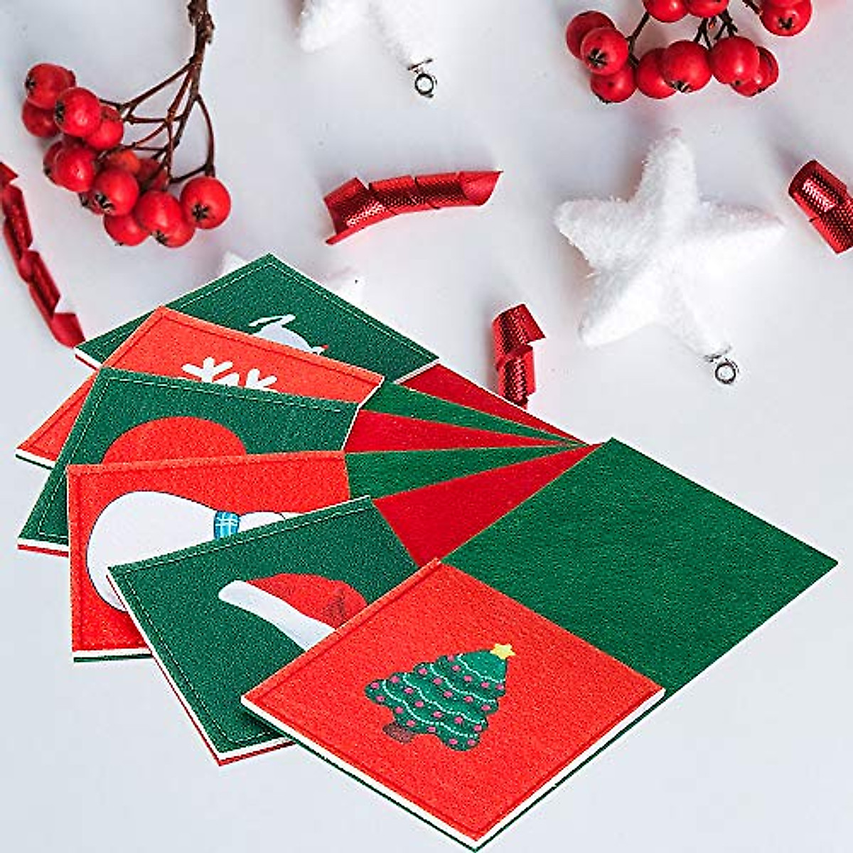 ziidoo 6Pcs Christmas Table Decorations,Christmas Silverware Holders,Cutlery Bags for Knife, Fork and Spoon in Xmas Party Dinner Table Dinnerware Decorations