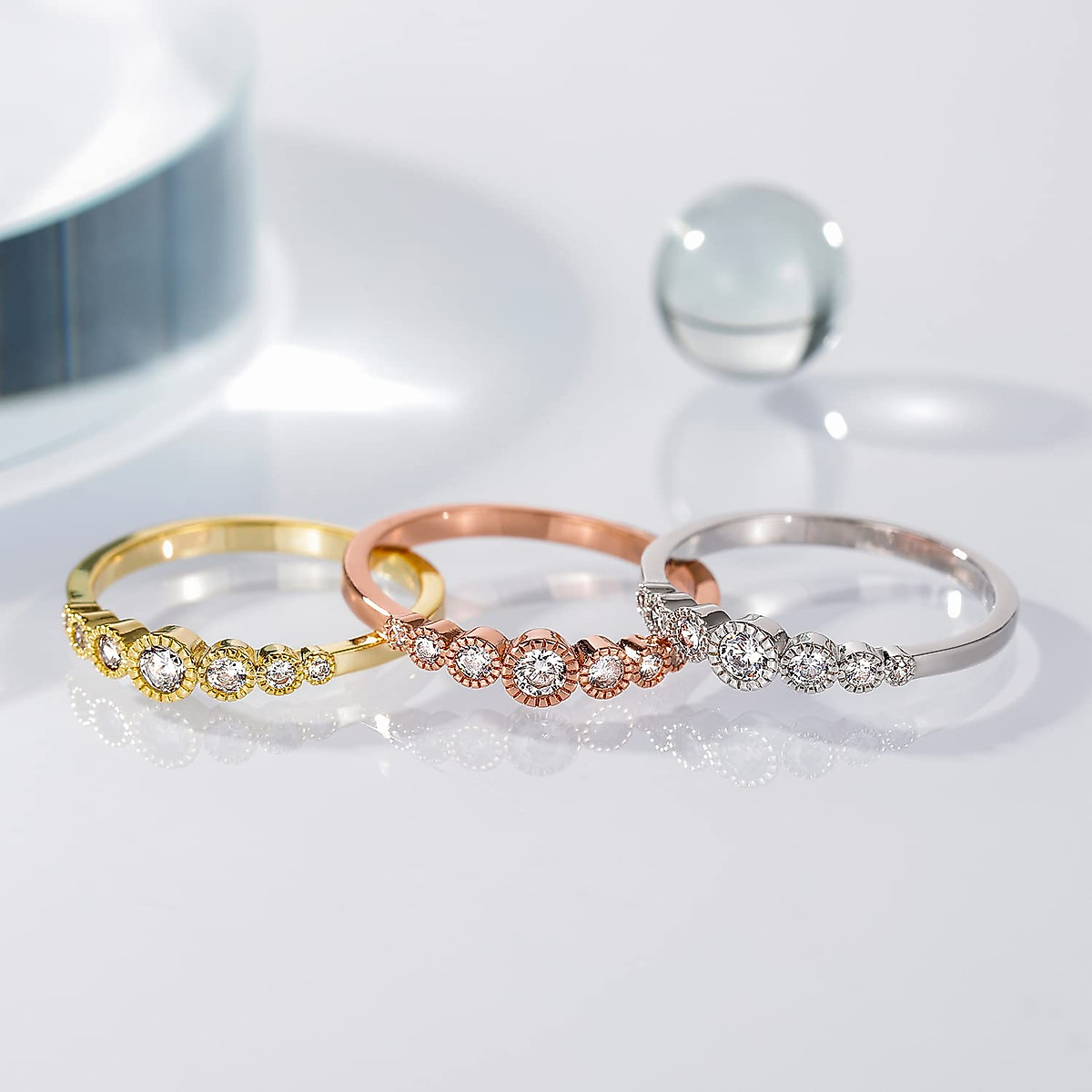 SHINYSO Wedding Band for Women Round CZ Cubic Zirconia Stacking Eternity Engagement Ring Gold Size 5