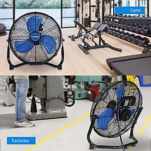 KEN BROWN 14 Inch High Velocity Floor Fan 3-Speed 360° Adjustable Tilting Powerful Airflow for Home,Residential Use, Blue