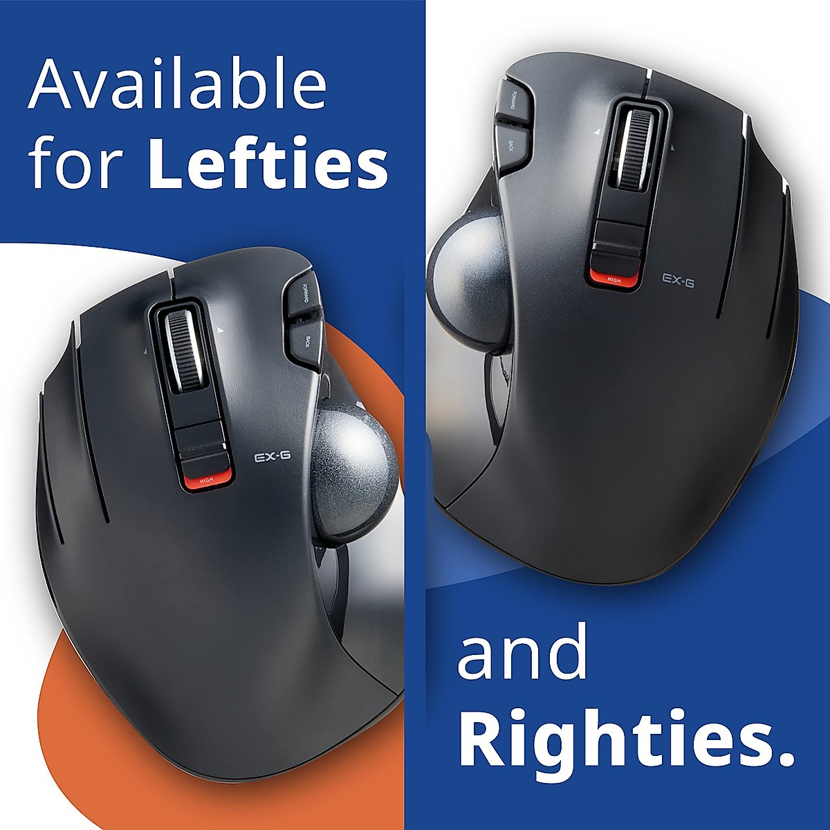 ELECOM EX-G Left Handed Trackball Mouse, 2.4 GHz USB Wireless, Ergonomic, Thumb Control, Tracking Roller Ball, 6 Programmable Buttons, Tilt Scroll