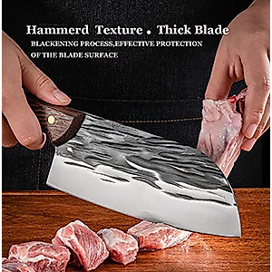 Kitory Forged Cleaver, Chopping Knife, Vegetable and meat Chopper, Kitchen Serbian Chef's Knife, Full Tang High Carbon Steel Blade Wooden Handle