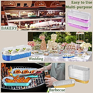 JOYKLE Mini Cake Pans with Lids,50 Pack Mini Loaf Baking Pans and Lids Covers,Aluminum Foil Long Baking Cups,Disposable Foil Cupcake Liners for Brownie Cake Bread Loaf Muffin (Multi)