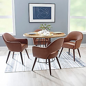 Powell 47.25" Round Wood Top with Modern Metal Base Monika Dining Table, Natural and Black