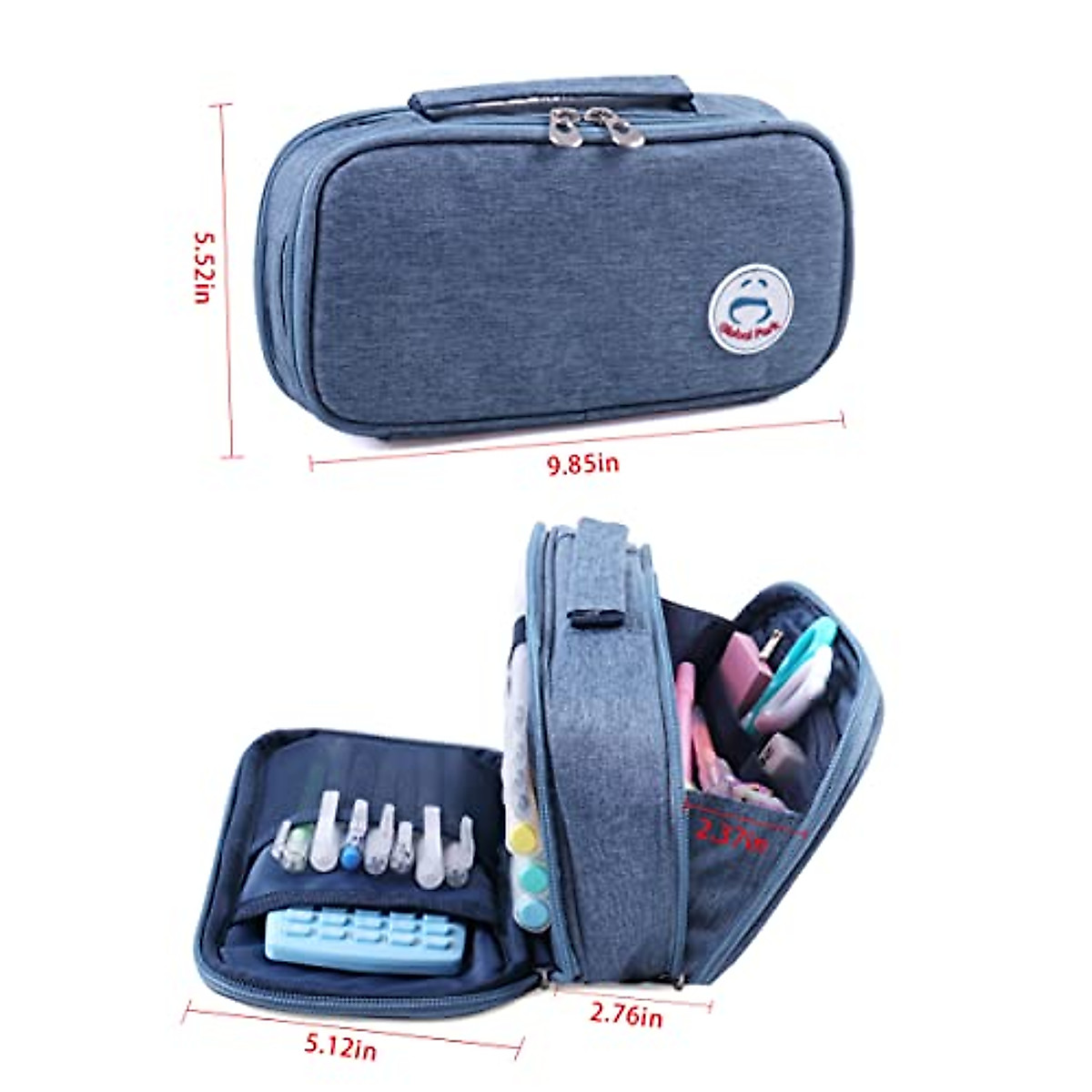 Pencil Case Pen Bag Holder Pouch Large Handle Big Capacity Desk Organizer Storage Marker Box Stationary Makeup Cosmetic Double Zippers for School Office Students Teen (blue)