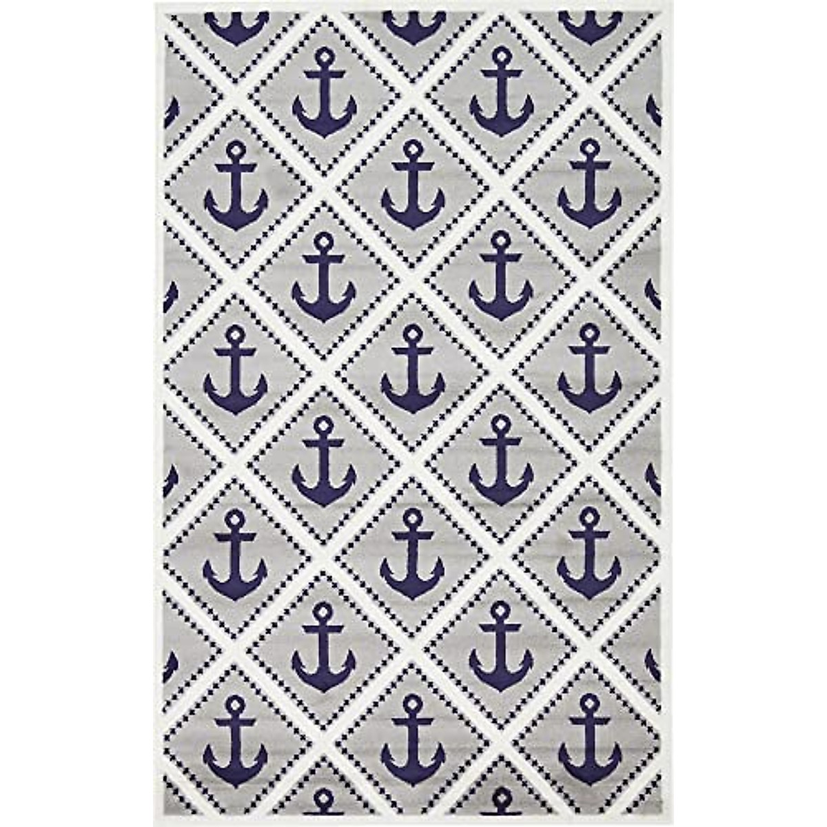 Unique Loom Metro Collection Modern Nautical Coastal Geometric Anchors Area Rug, for Kids, 5 ft x 8 ft, Light Gray/Ivory