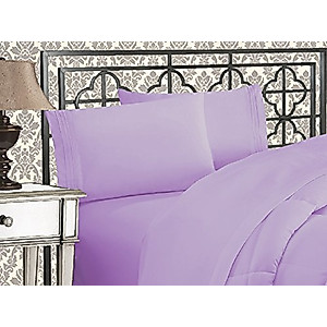 Elegant Comfort Luxurious 1500 Thread Count Egyptian Quality Three Line Embroidered Softest Premium Hotel Quality 4-Piece Bed Sheet Set, Wrinkle and Fade Resistant, Full, Lavender