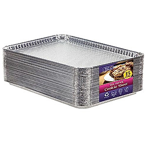 Aluminum Pans Half Size Textured Cookie Sheet 15 Count Durable Nonstick Baking Sheets 15.87" x 11" - Sheet Pan, Baking Tray, Cookie Sheets, Foil pans, Foil trays, Sheet Baking Pans