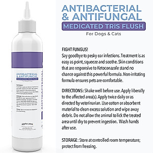 Smiling Paws Pets Medicated Tris Flush Dog Ear Cleaner Solution and Infection Treatment for Dogs and Cats Ear Flush for Dogs Ear Cleaner for Dogs & Cats - Cat & Dog Ear Wash Contains Ketoconazole 12oz