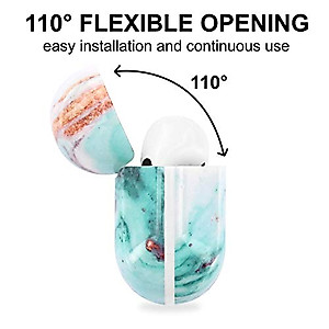 A-Focus Compatible with AirPods Pro Case Marble, Blue Green Marble Texture Smooth IMD Design Series Shock Proof Flexible Slim TPU Cover Case with Carabiner for AirPods Pro Glossy Blue Green