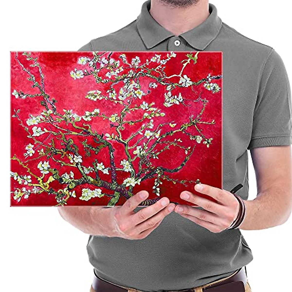 Wieco Art Red Almond Blossom Tree Vincent Van Gogh Paintings Reproduction Canvas Prints Wall Art for Home Decor and Wall Decor Classical Flowers Pictures Artwork