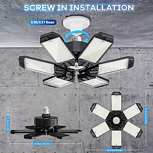 XINGHUANLIT Garage Lighting 2 Pack - 200W 20000LM LED Garage Lights 6500K with 6+1 Adjustable Panel, Screw in E26/E27 Bulb Socket LED Shop Lights, Ceiling Lights for Garage Workshop Lighting