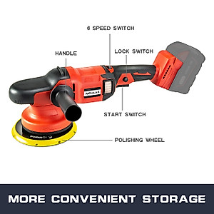 Nichilas Cordless Car Polisher, Orbital Portable Polishing Waxer Machine with Brushless Motor 6 speeds 750-6800RPM, Compatible with Milwaukee M18 Batteries (NO BATTERY)
