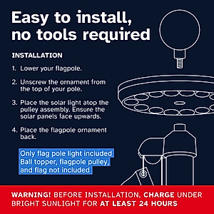 Deneve Silver Solar FlagPole Light with 20 LEDs for 15-25 Feet In-Ground Flag Poles, Light from Dusk to Dawn for 12+ Hours - 100% Bright, Powerful, and Stable Coverage Silver Flag Light