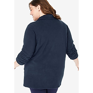 Woman Within Plus Size Microfleece Cardigan Shawl Collar Oversized Long Open Jacket - 1X, Medium Heather Grey