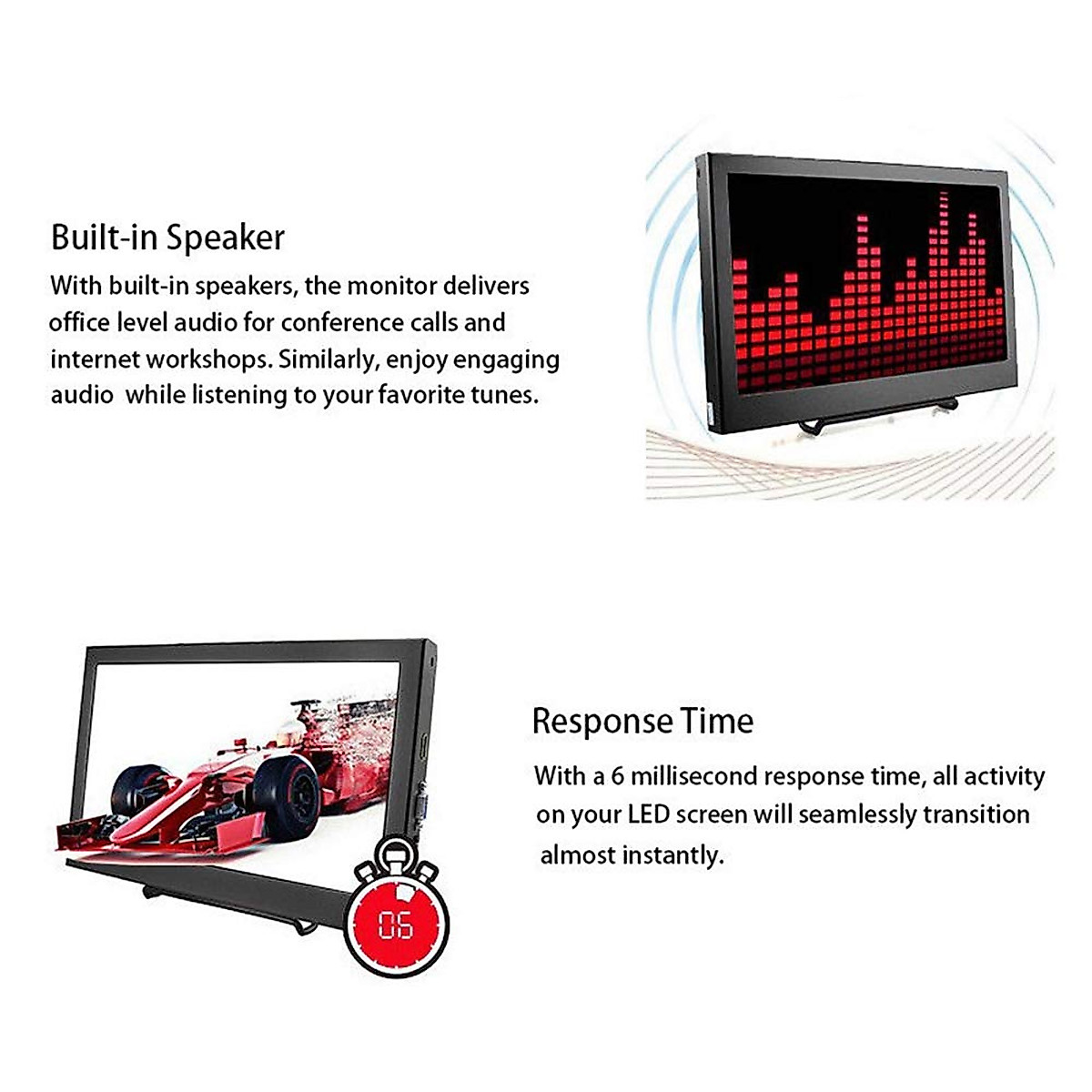 Portable 11.6 Inch Monitor 16:9 IPS Display 1920x1080 Full HD, 170° Widescreen Gaming Monitor with HDMI, VGA, Dual Builtin Speakers, 3.5mm o Port, for Raspberry PS3 PS4 Windows etc.(11.6inch)