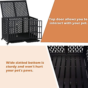 Heavy Duty Dog Crate, 44" Indestructible Metal Dog Kennel, Indestructible Pet Cage for High Anxiety Large Dogs with Sturdy Door Lock and Removable Trays