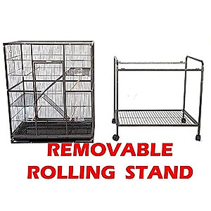 64" Extra Large Wrought Iron 4 Levels Ferret Chinchilla Sugar Glider Rats Mices Rabbit Squirrel Hamster Cage with Removable Stand (32" L x 19" W x 60" H, BlackVein)
