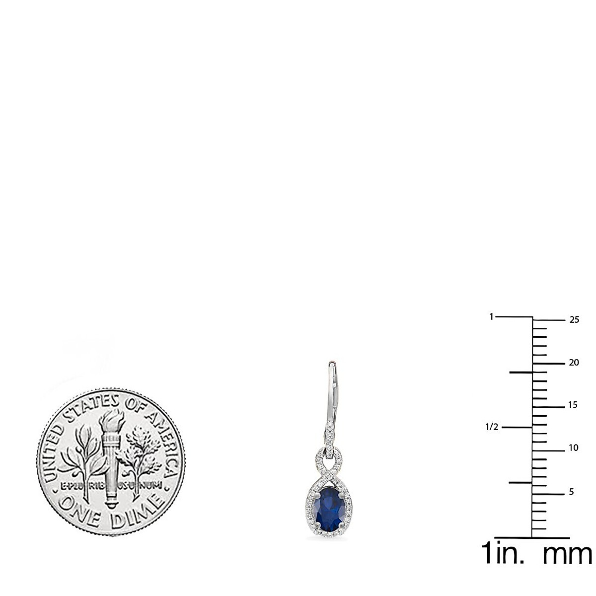 Dazzlingrock Collection - 10K 7X5 MM Each Oval Lab Created Blue Sapphire & Round Diamond Dangling Drop Earrings, White Gold