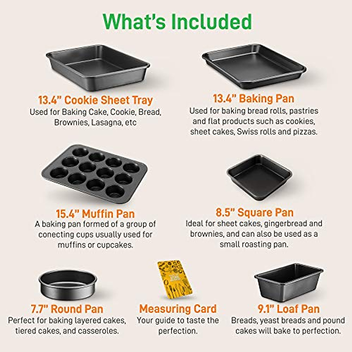 NutriChef Kitchen Oven Baking Pans Carbon Steel with Non-stick Black Coating Inside & Outside, Commercial Grade Restaurant Quality Metal Bakeware, Dishwasher Safe NCBK6BK, One Size