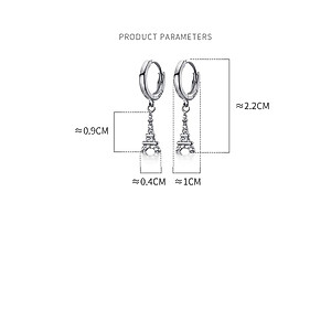 Fashion Eiffel Tower Dangle Drop Hoop Earrings S925 Sterling Silver Cubic Zirconia Crystal Dangling Charm Round Huggie Hoops Earring 10mm Studs Cute Jewelry Gifts for Women Sensitive Ears