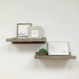 del Hutson Designs 24 Inch Rustic Luxe Farmhouse Solid Natural Pine Wood Wall Mount Display Picture Ledge Floating Shelf Pair, Gray (Set of 2)