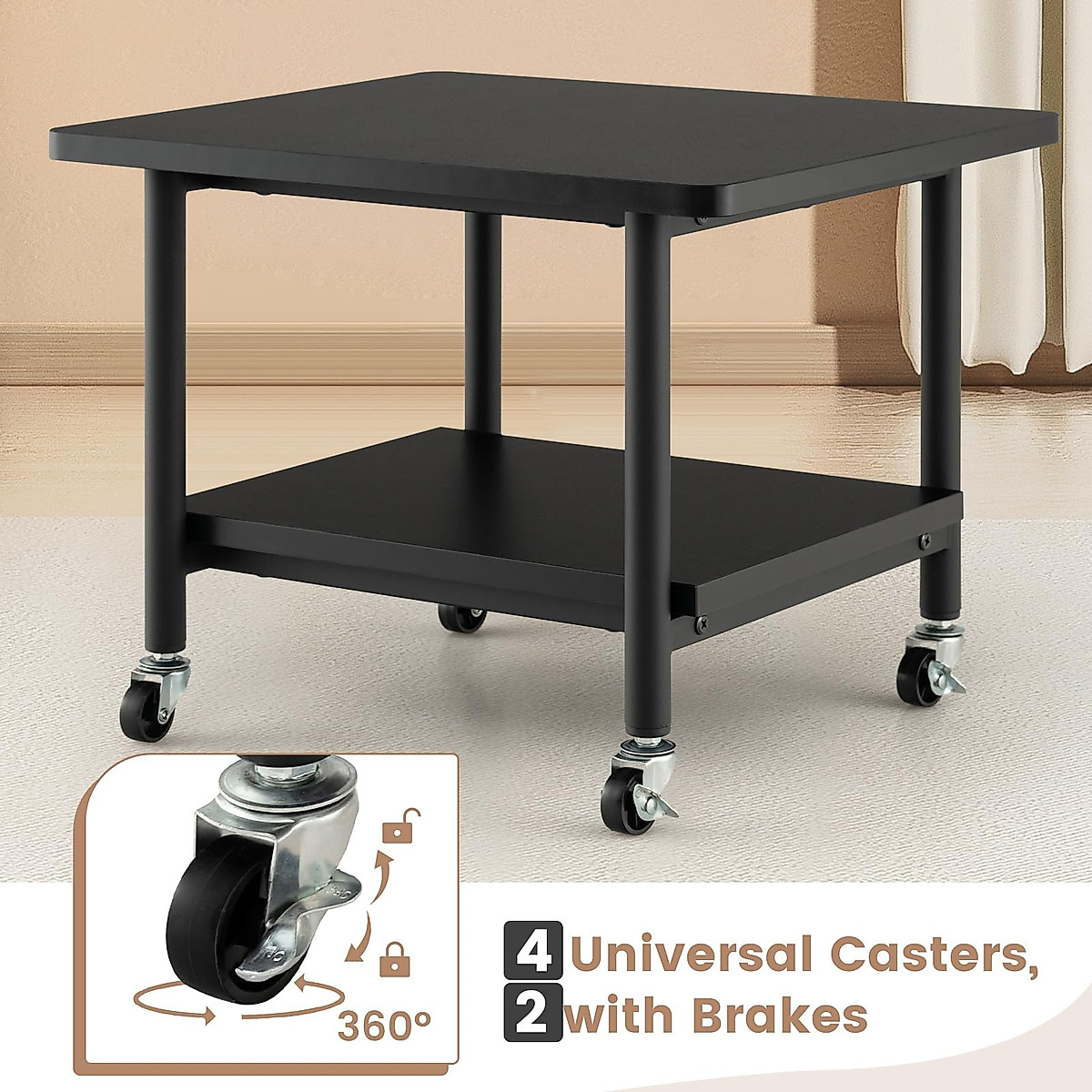 Tangkula Printer Stand with Storage, Under Desk Printer Table with 4 Wheels & Locking Mechanism, 2-Tier Rolling End Table Storage Rack for Bedroom, Living Room, Study