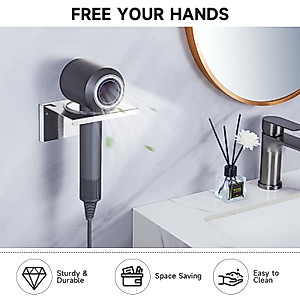 Hair Dryer Holder Wall Mounted, Hair Tool Organizer for Blow Dryer Holder Stainless Steel, Bathroom Hairdryer Holder, Adhesive Hair Dryer Organizer Storage, Hair Dryer Hanger for Vanity Barber Shops