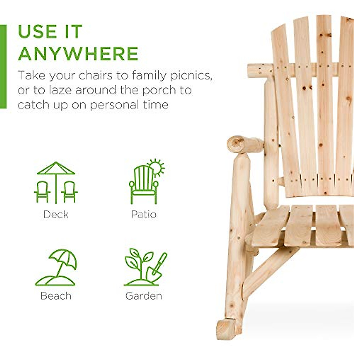 Best Choice Products Wooden Rocking Chair Outdoor Wood Rocker Adirondack Lounger Accent Furniture for Yard, Patio, Garden w/Natural Finish