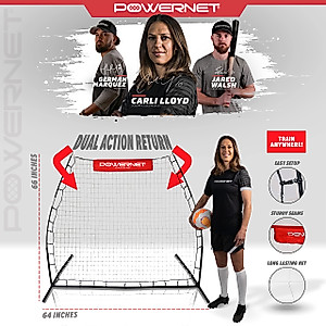 PowerNet Carli Lloyd Rebounder Training Net for Soccer, Lacrosse, Baseball, Softball | Angled Multi-Sport Rebound Pitchback Net | Portable Dual Practice Surface