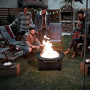 Giantex 3 in 1 Fire Pit, 32" Outdoor Wood Burning Fire Pit, Multifunctional Round Firepit Stove, Metal Firebowl with Cover, Portable Fire Pit for Outside Heating, Bonfire, Picnic, Grill
