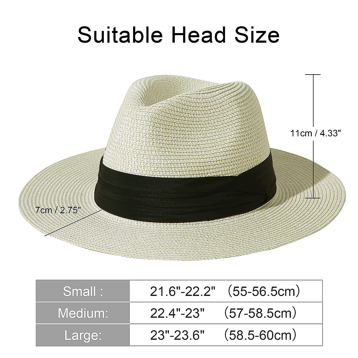 Lanzom Summer Beach Sun Hats for Men Women Foldable Travel Packable Staw Hat, Wide Brim Hat (Style B-Ivory White, Large Size:Fit for 23"-23.6")