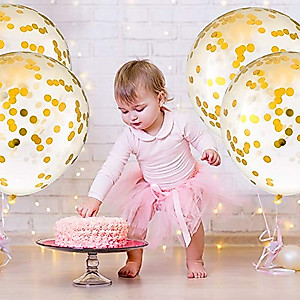 10 Pieces 18 Inch Glitter Confetti Balloons Paper Dots Confetti Balloons Shiny Confetti Latex Large Balloons for Birthday Wedding Party Decorations (Gold)