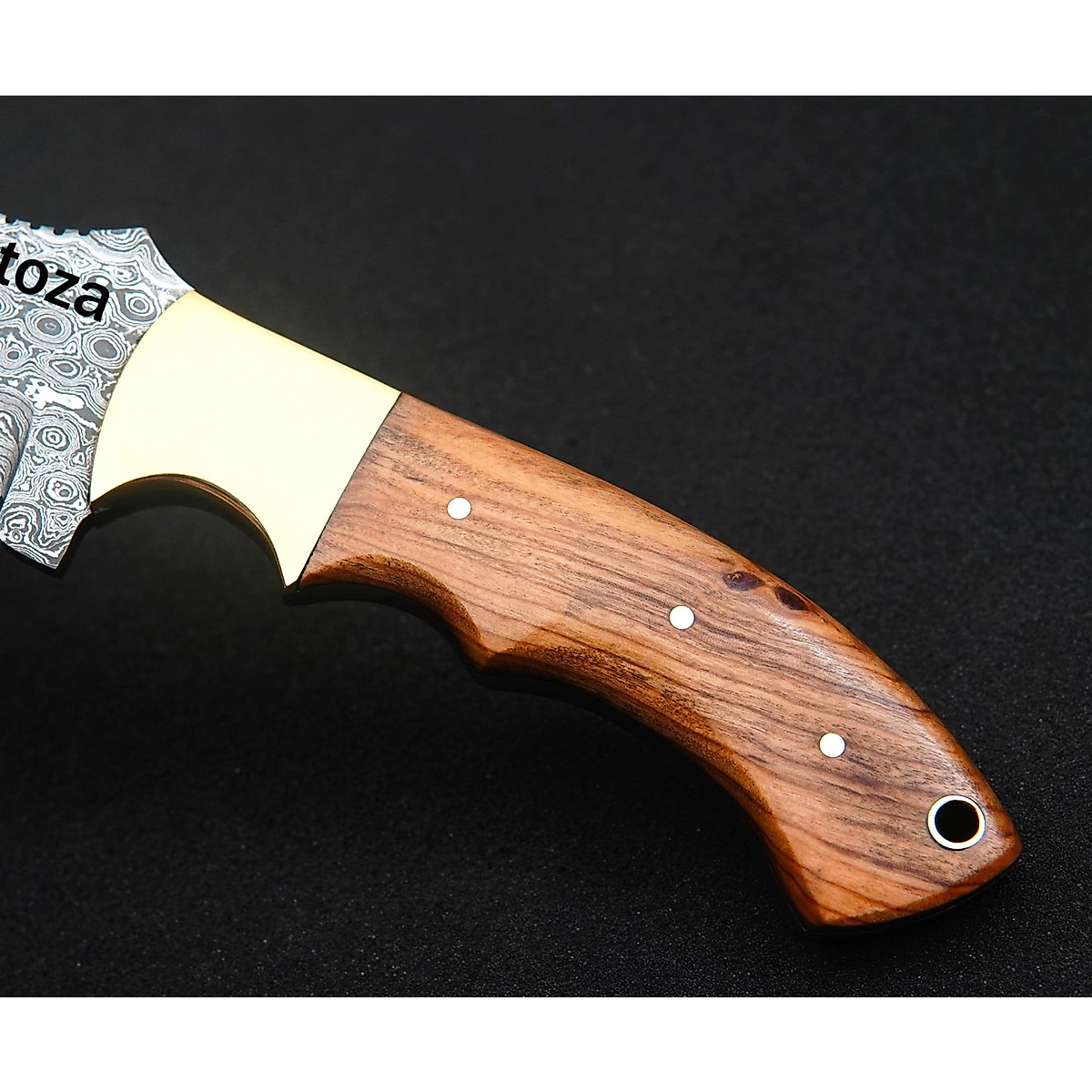 Ottoza Tracker Knife & Wood Handle - Damascus Hunting Knife - Horizontal Carry Knife Sheath 89