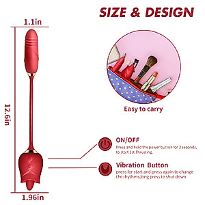 Rose Toy Vibrator for Woman - 3 in 1 Clitoral Stimulator Tongue Licking Thrusting G Spot Dildo 9 Modes, Adult Sex Toys Games , Clitoris Nipple Licker Women Man Couple, Red, 1.0 Count
