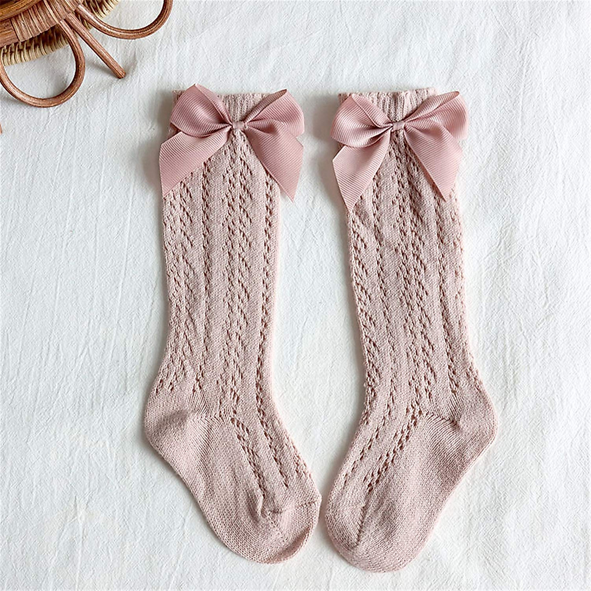 AYIYO Baby Girl Knee-High Socks Toddlers Bow Stockings Newborn Infant Princess Frilly Socks (Pink, 0-12 Months)